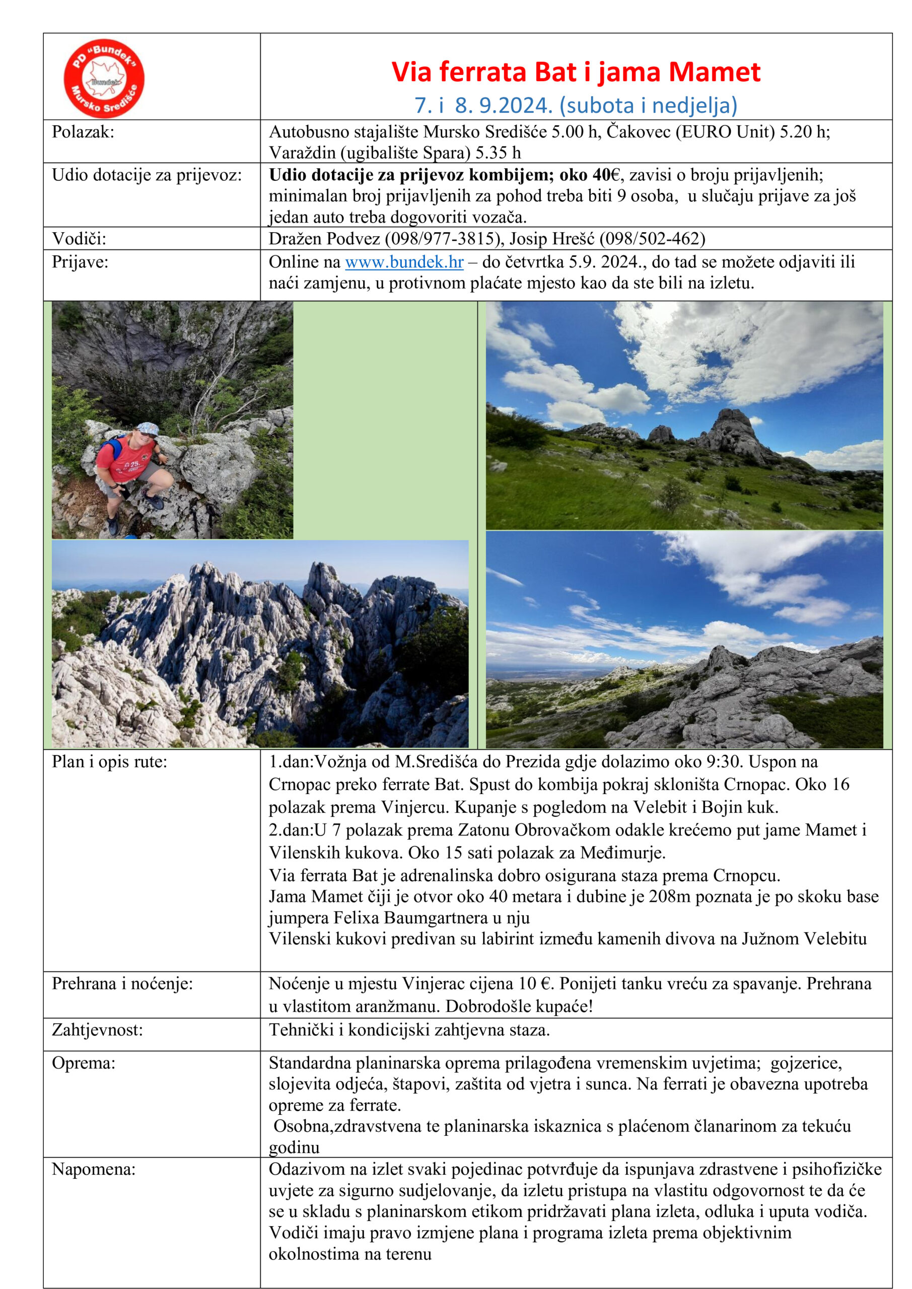 VIA FERRATA BAT I JAMA MAMET – 7./8.9.2024. – PD Bundek Mursko Središće